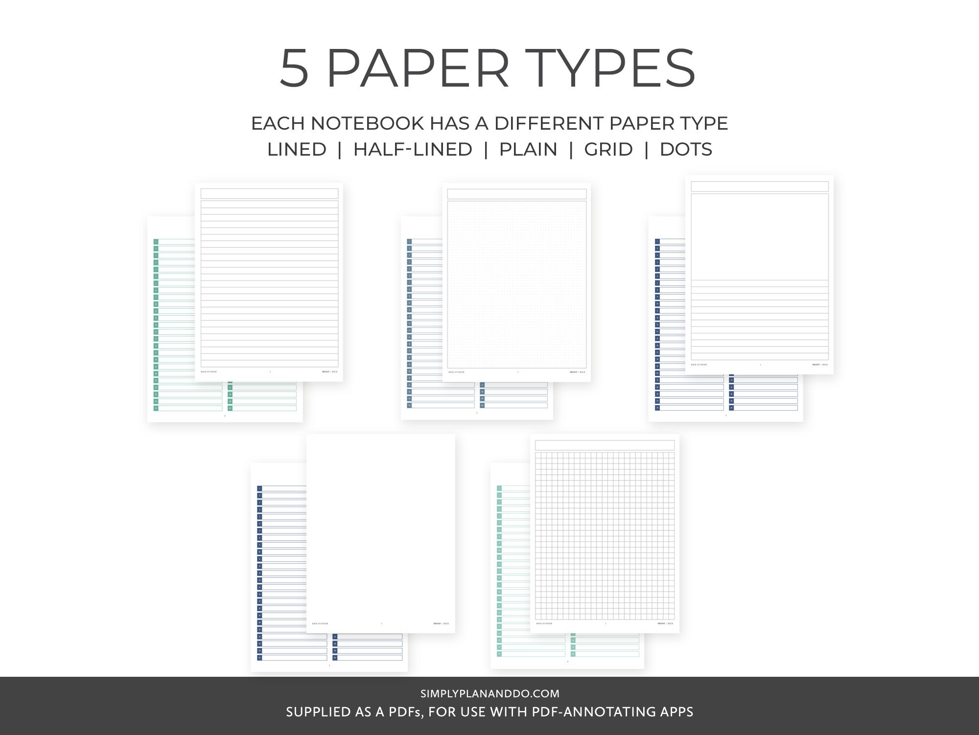 100-page Numbered Portrait Digital Notebook | Set of 5 - Digital ...