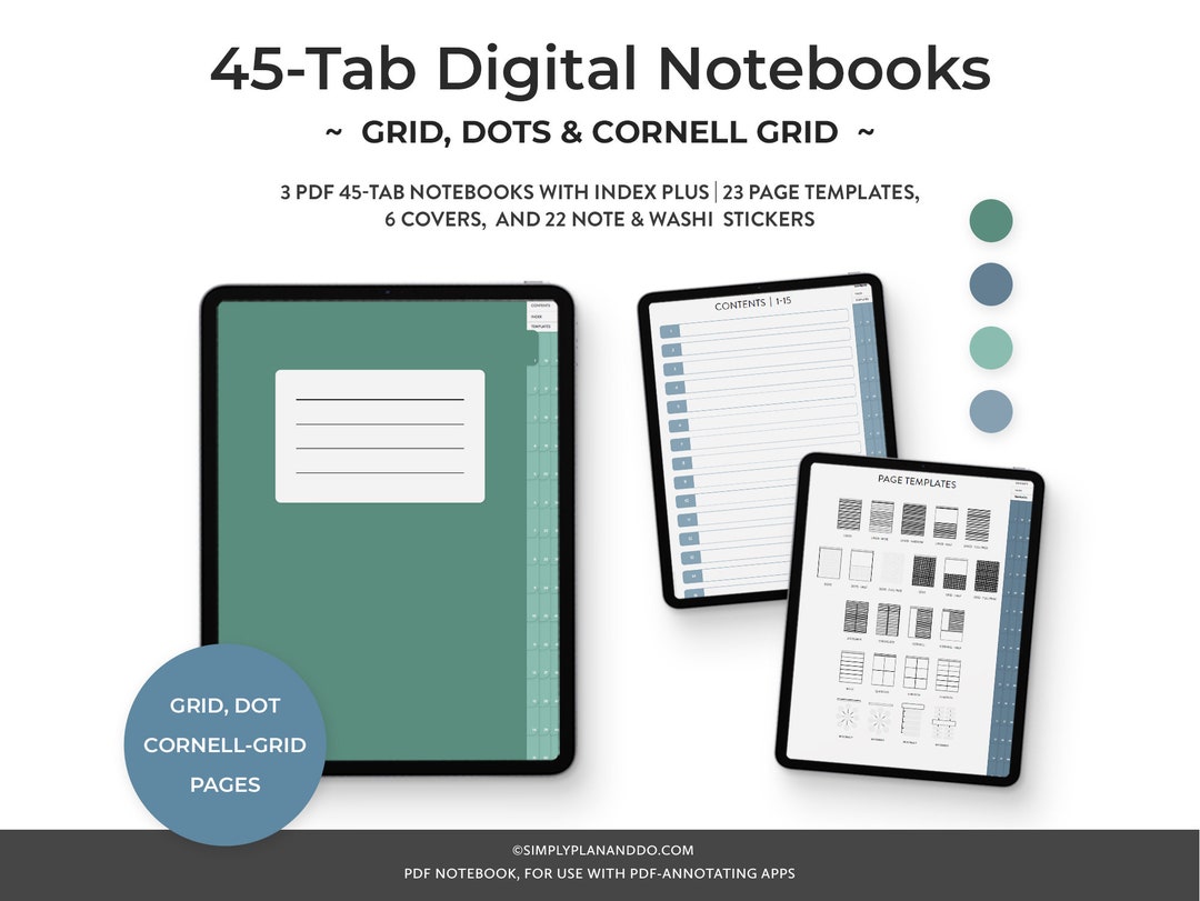 3 X 45-tab Digital Notebooks | Grid, Dot & Cornell-grid Pages | for ...