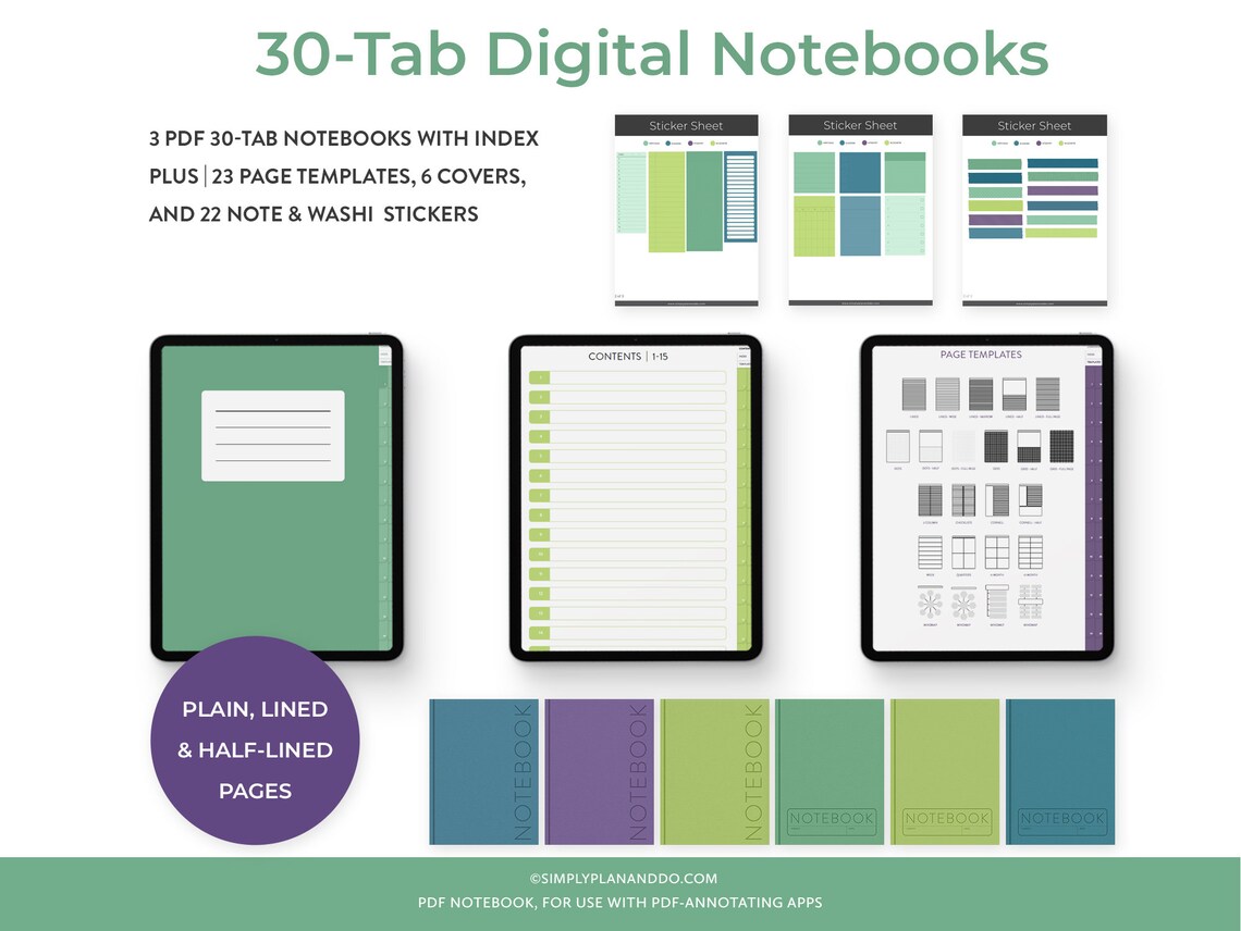 30-tab Digital Notebooks: Lined, Plain, Half-lined (PDF) - Etsy