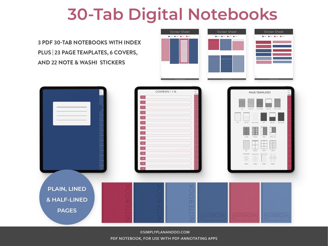 3 X 30-tab Digital Notebooks Plain, Lined & Half-lined Pages for ...