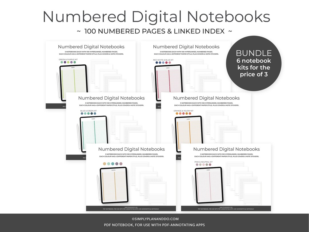 Numbered Digital Notebook Bundle: Goodnotes iPad Student (PDF) - Etsy