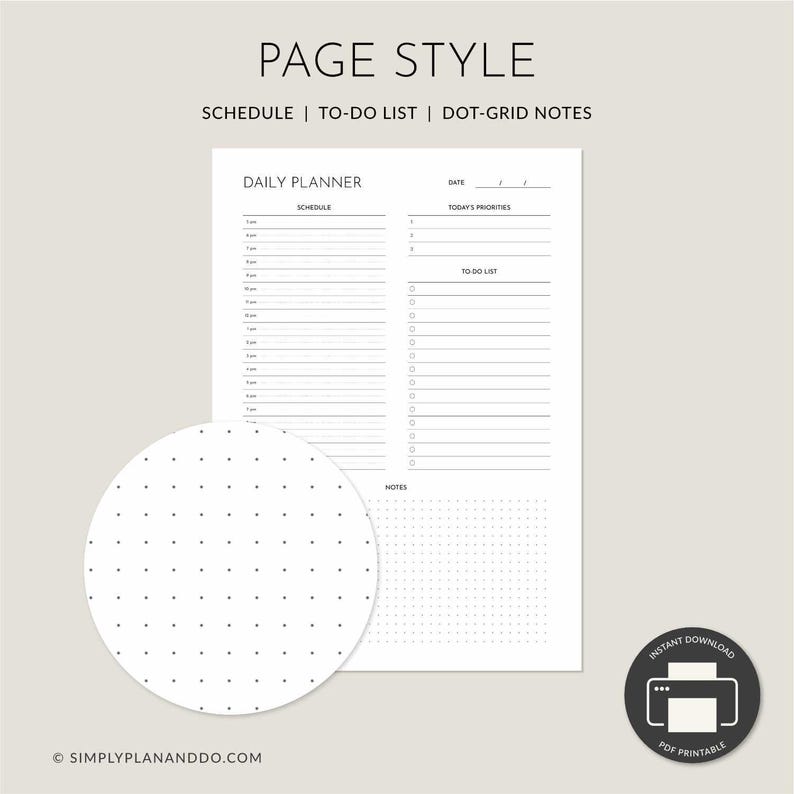 Daily Planner Printable, Undated, Instant Download, Portrait, Schedule ...