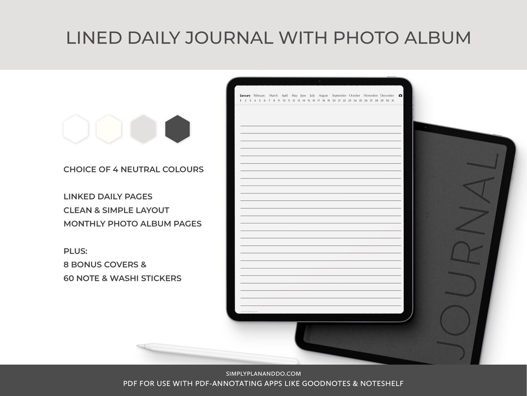 Digital Daily Lined Journal With Photo Album | Portrait With 366 Daily ...