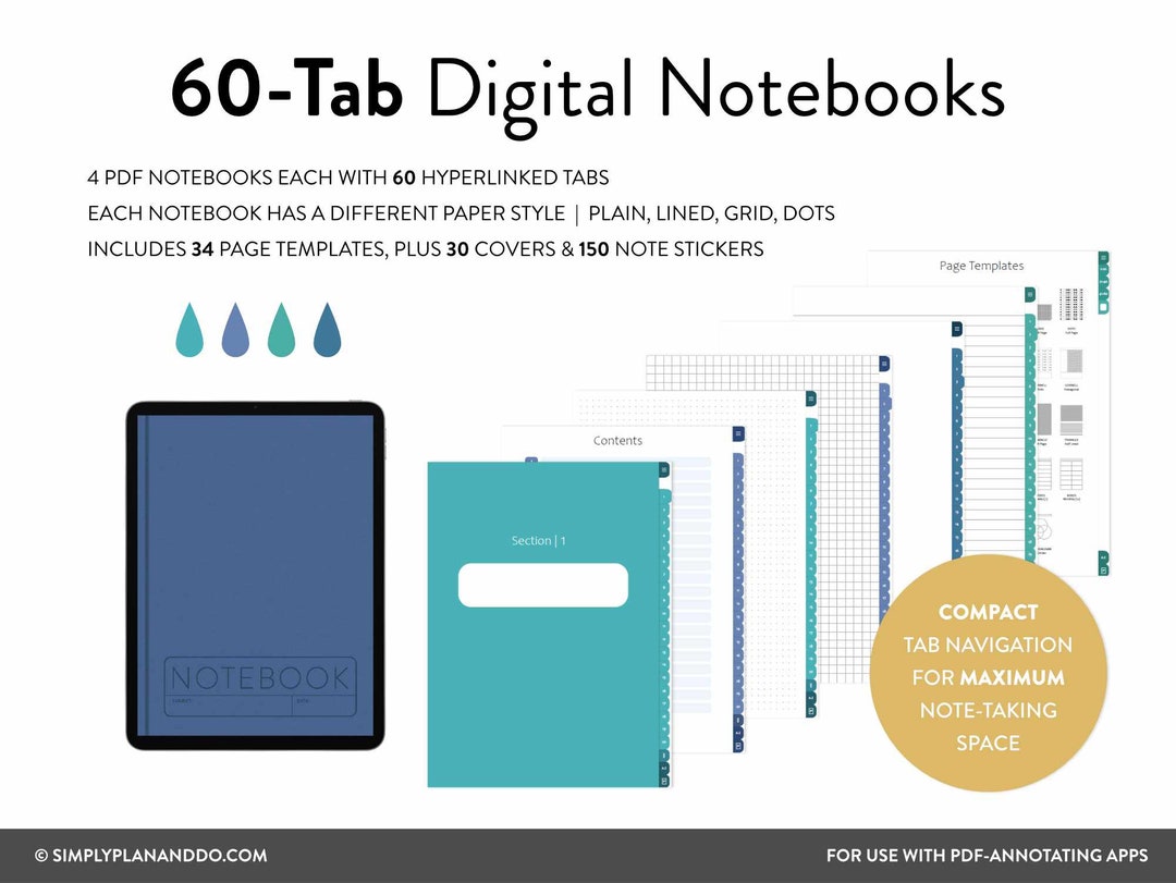 4 X 60-tab Digital Notebooks | Plain, Lined, Dot, Grid | Covers ...