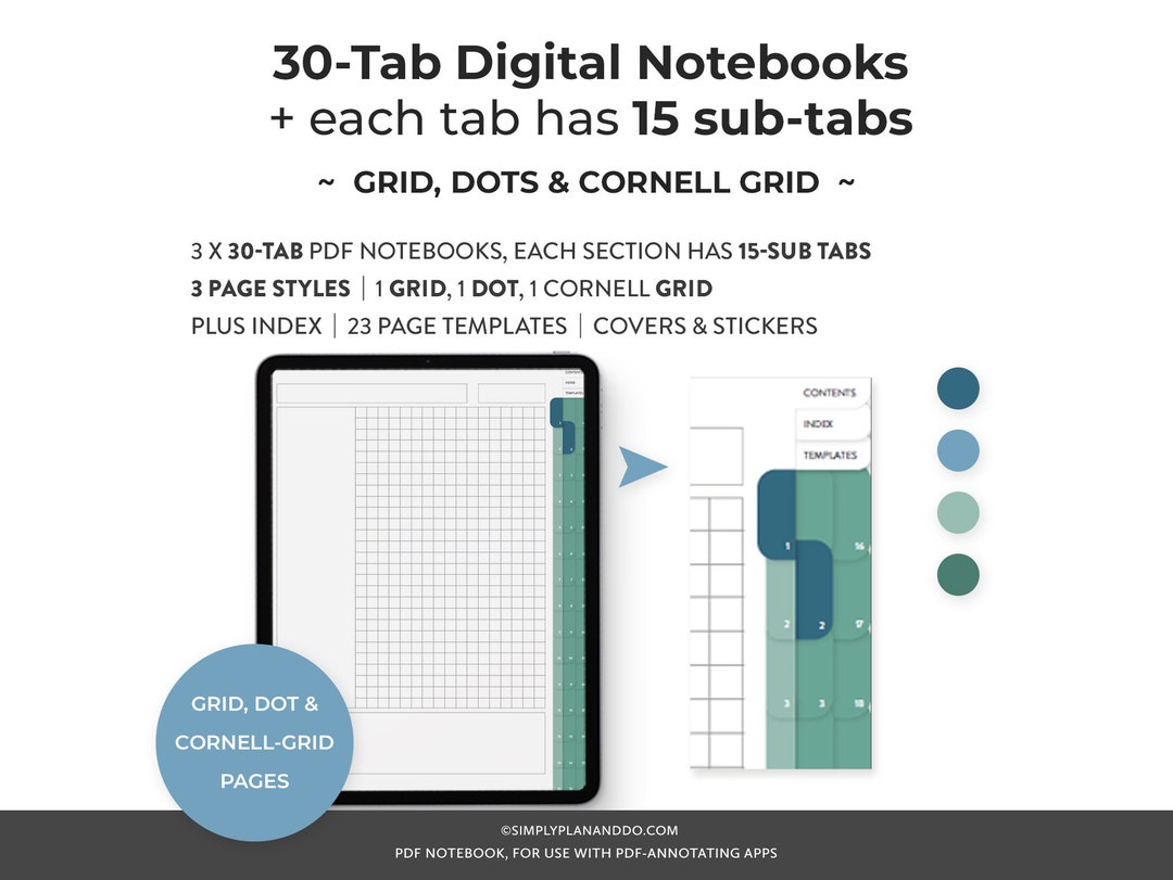 3 X 30-tab 15-sub Tab Digital Notebooks | With 15 Subtabs | Grid, Dot ...