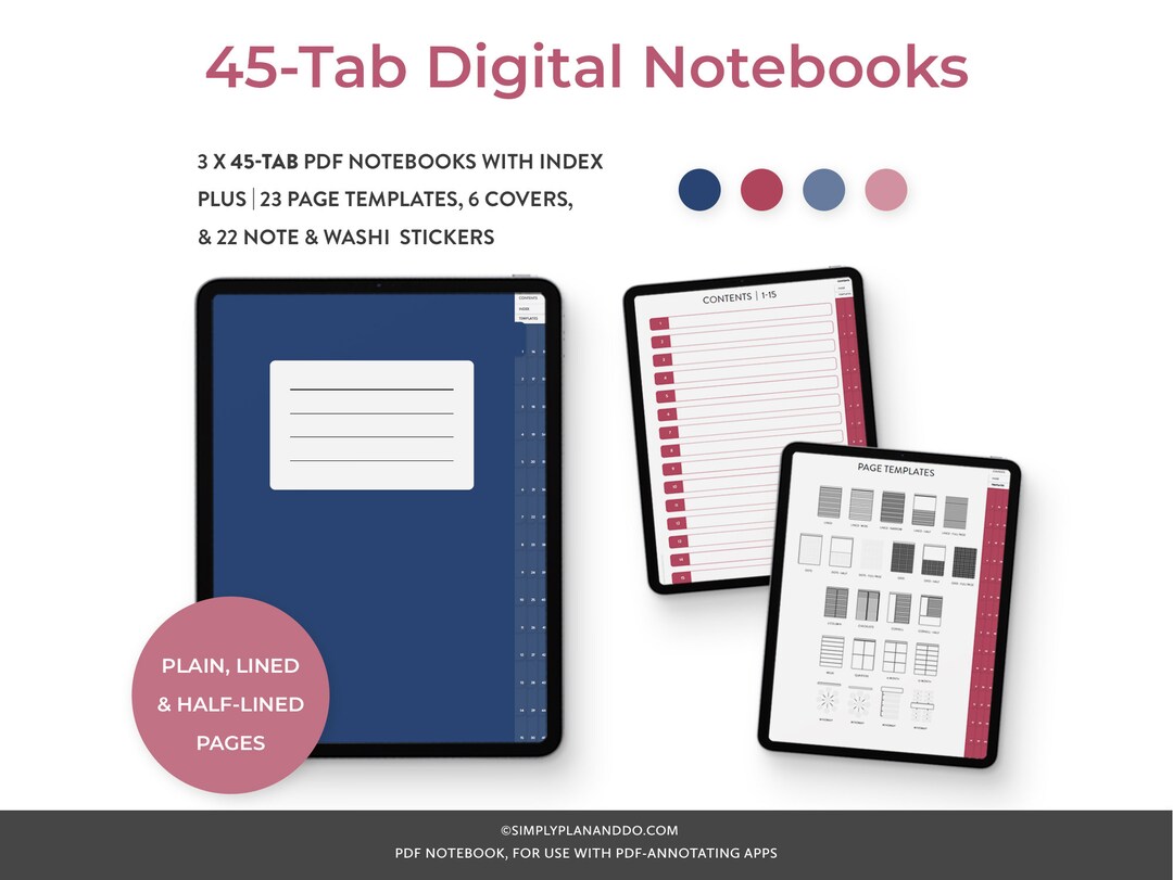 3 X 45-tab Digital Notebooks | Plain, Lined & Half-lined Pages | for ...