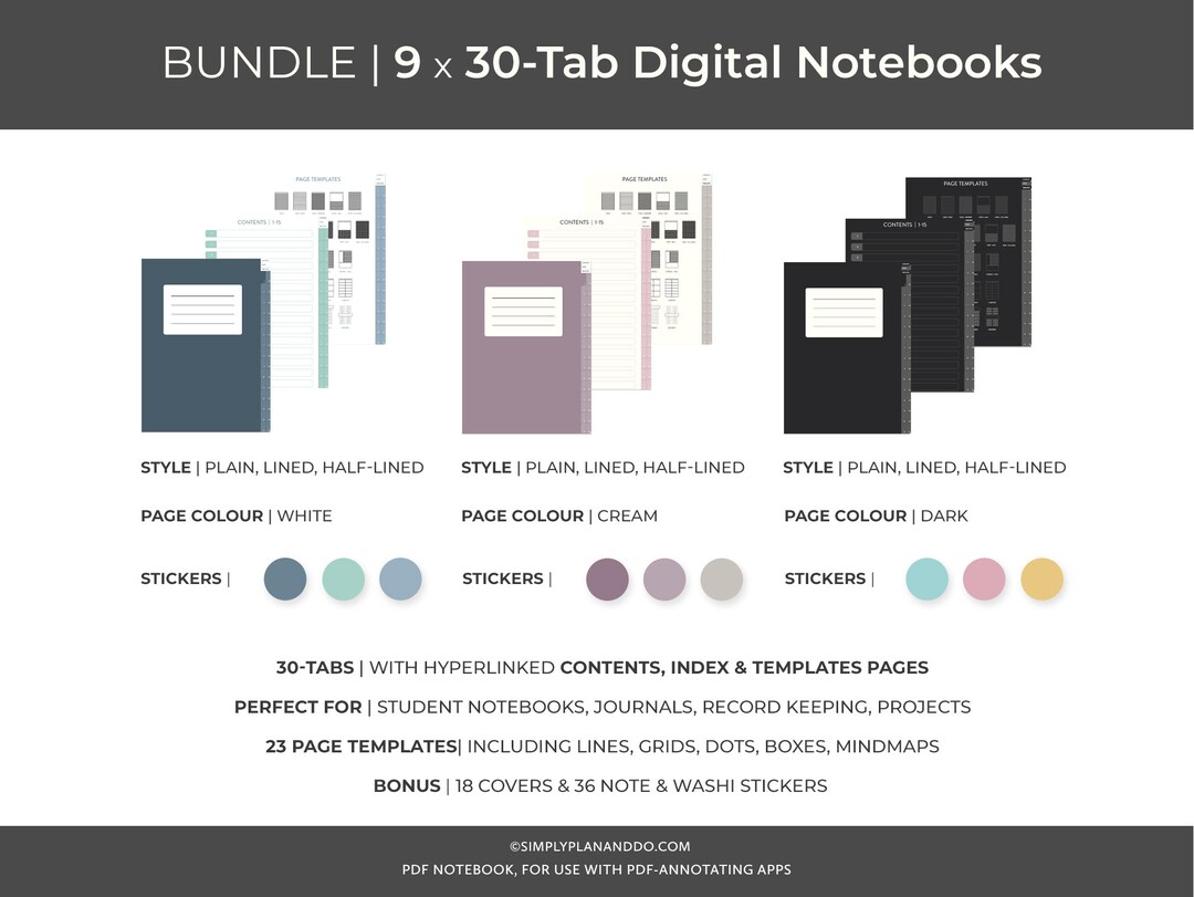 BUNDLE 9 X 30-tab Digital Notebooks Hyperlinked Contents Index for ...
