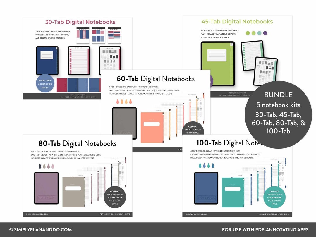 Tabbed Digital Notebook Bundle: for Goodnotes, Notability (PDF) - Etsy
