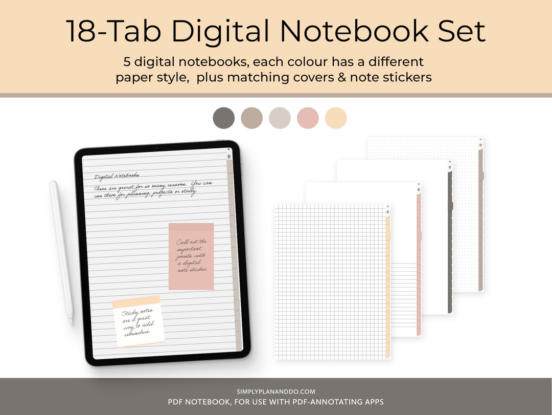 18-tab Portrait Digital Notebook | Set of 5 - Digital Notebook ...
