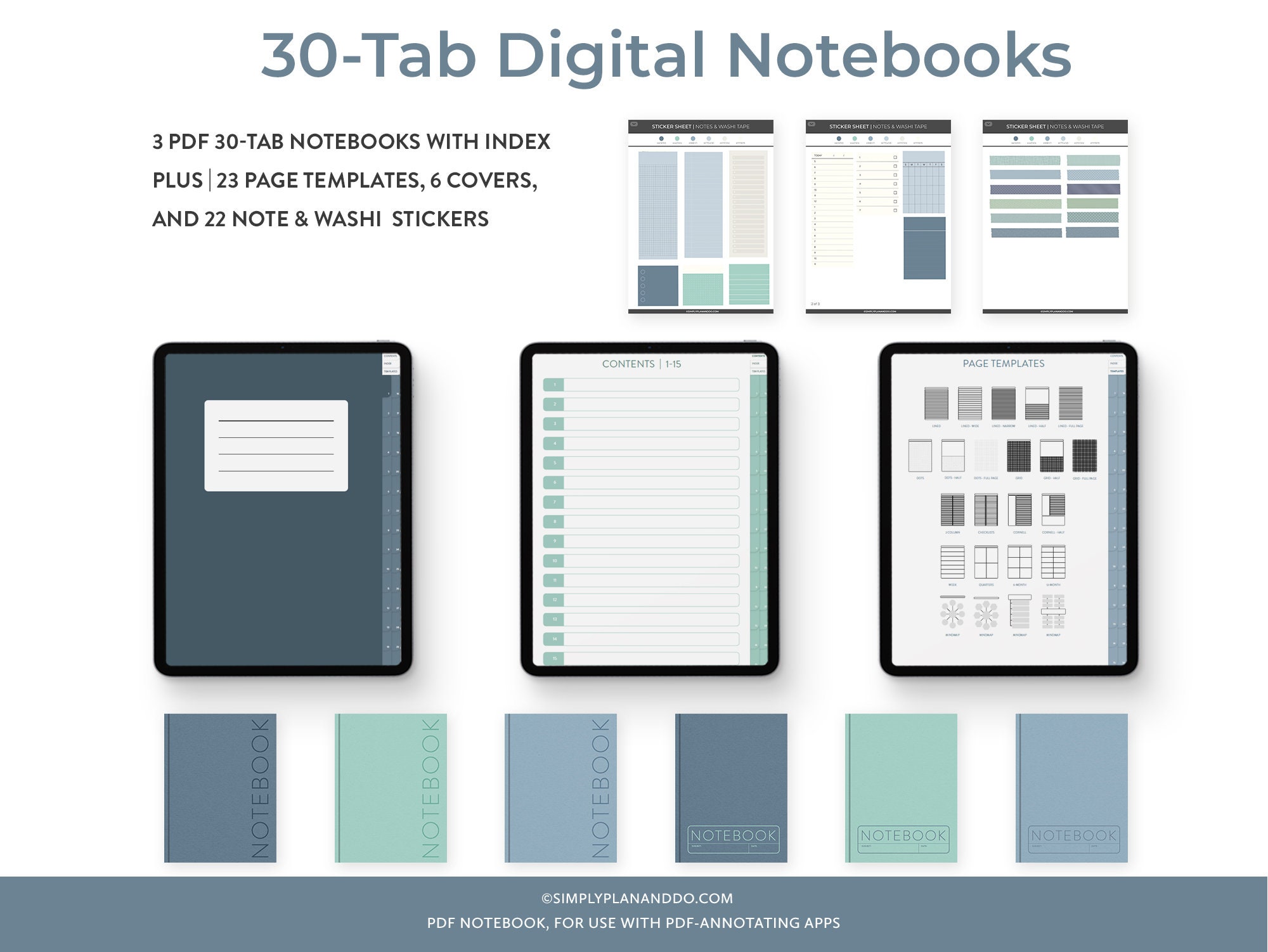 3 X 30-tab Digital Notebooks Plain, Lined & Half-lined Pages for ...