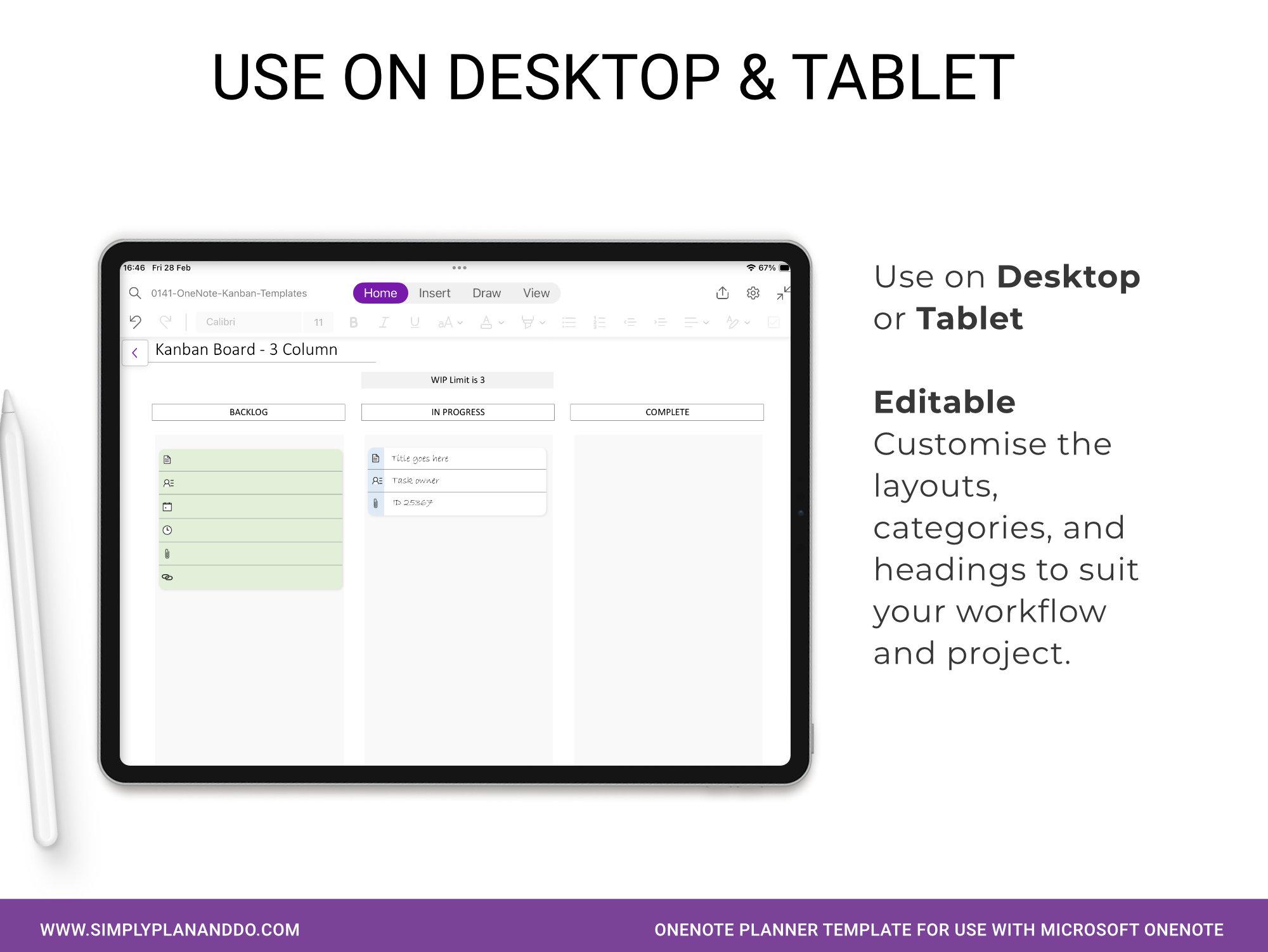 Onenote Template for Kanban | for Ipad, Android, Windows or Mac | Great ...
