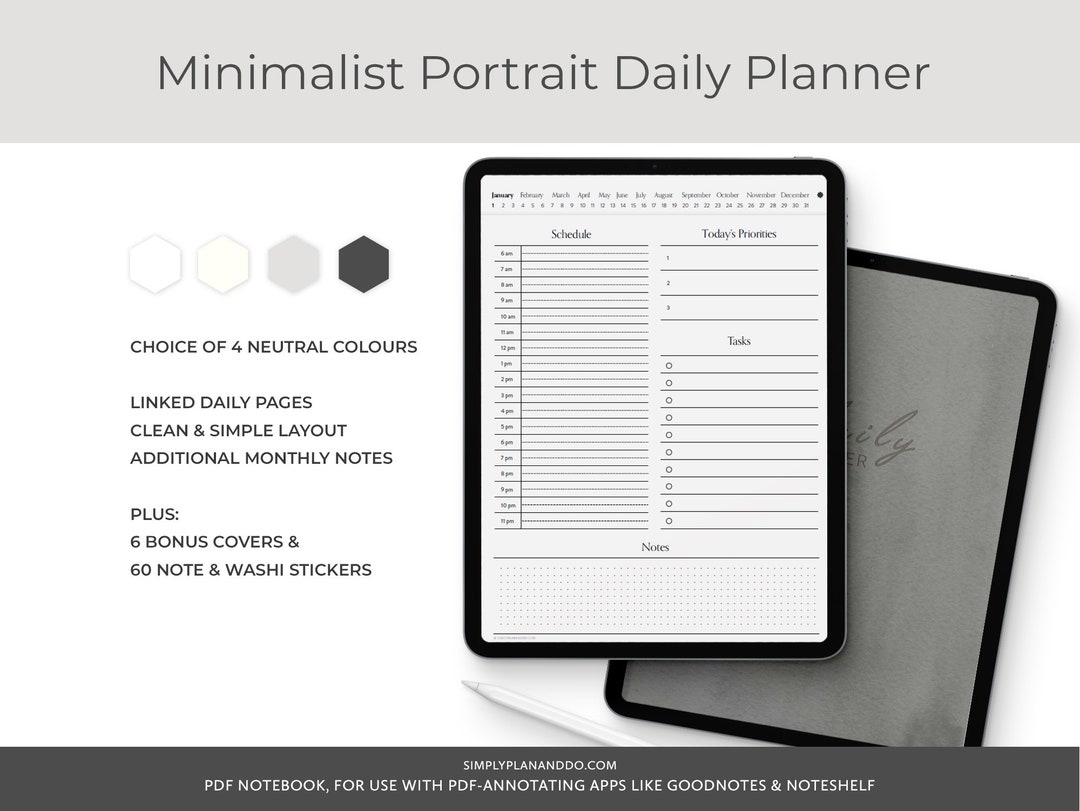 Digital Daily Portrait Planner Minimal Productivity Planner & Schedule ...