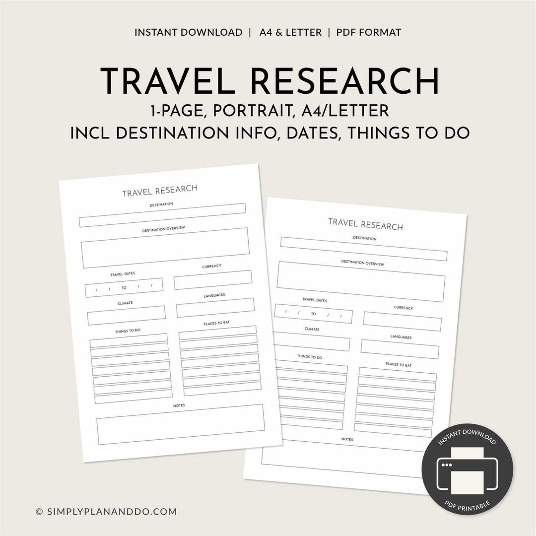 Travel Planning Printable, Trip Planner Template, Vacation Destination ...