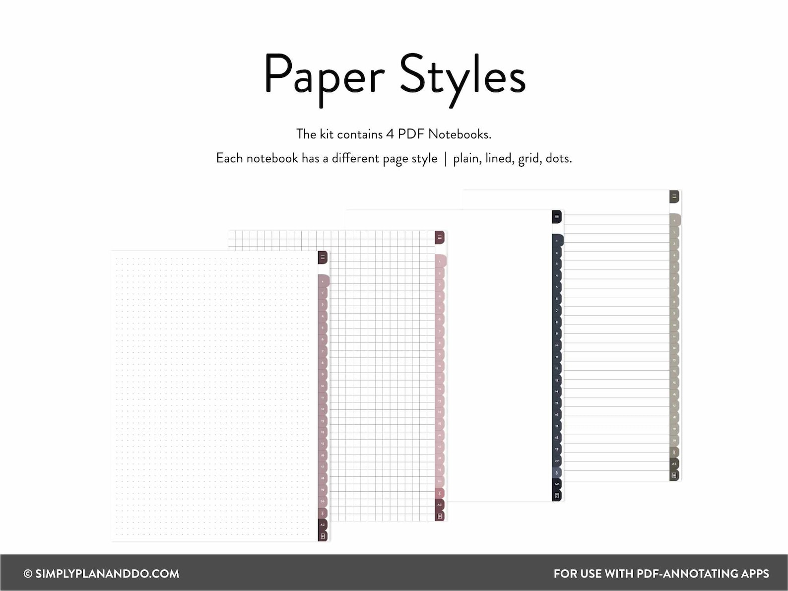 60-tab Digital Notebooks: Plain, Lined, Dot, Grid (PDF) - Etsy