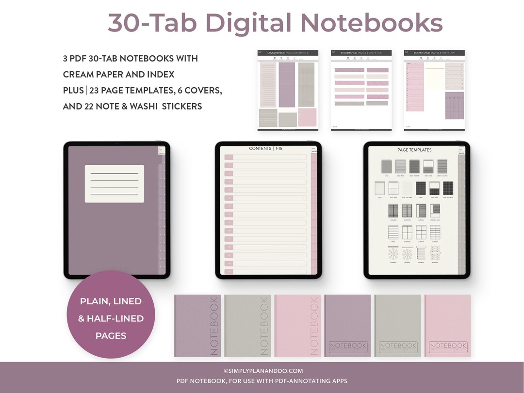 3 X 30-tab Digital Notebooks | Plain, Lined & Half-lined | for ...