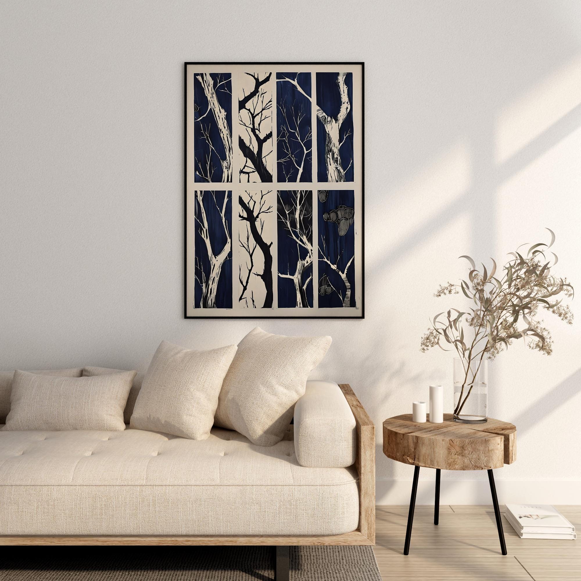 Digital Download - Modern Woodcut Tree Print – Minimalist Branches Wall ...