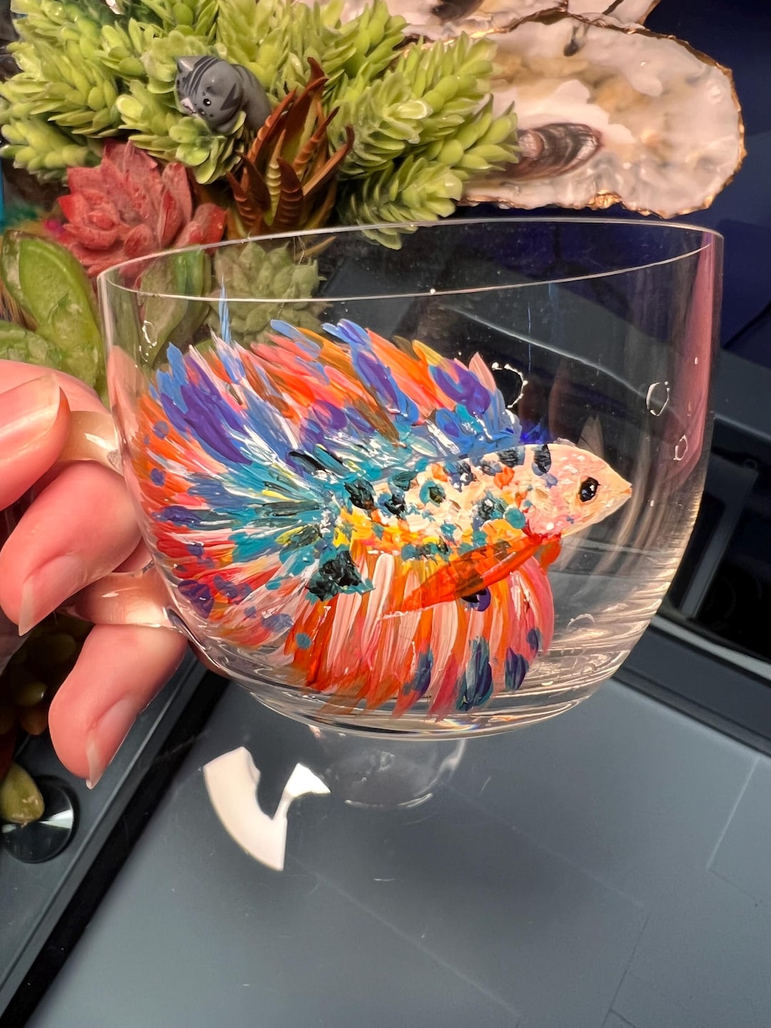 Hand Painted Glass Betta Fish Teacup - Etsy