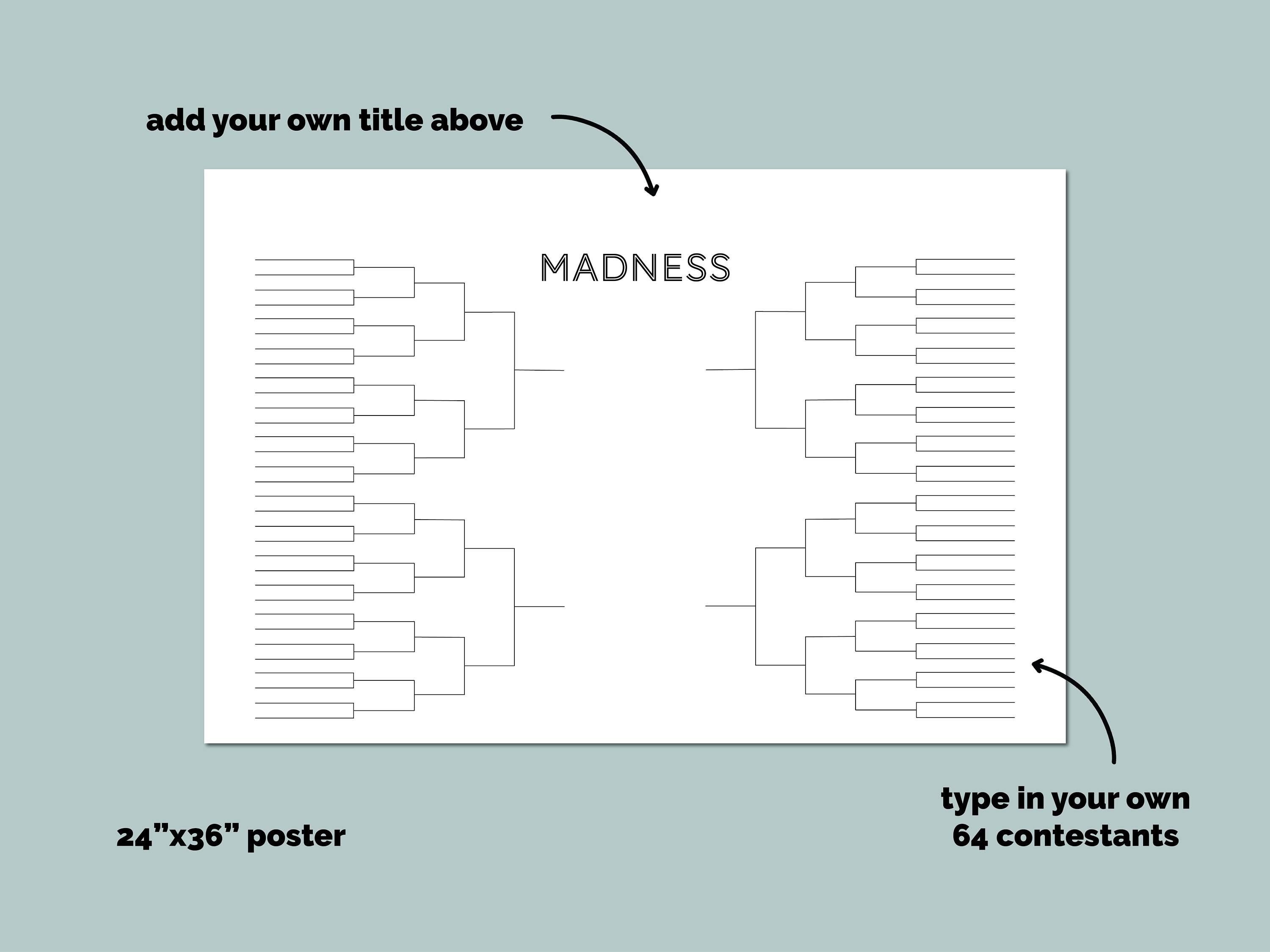 GIANT Printable Tournament Bracket Poster Editable PDF - Etsy Israel