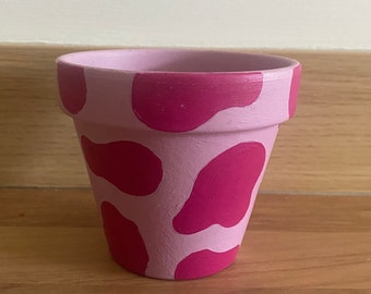 Hand Painted Pink Strawberry Cow Print Indoor Plant Pot, Terracotta ...