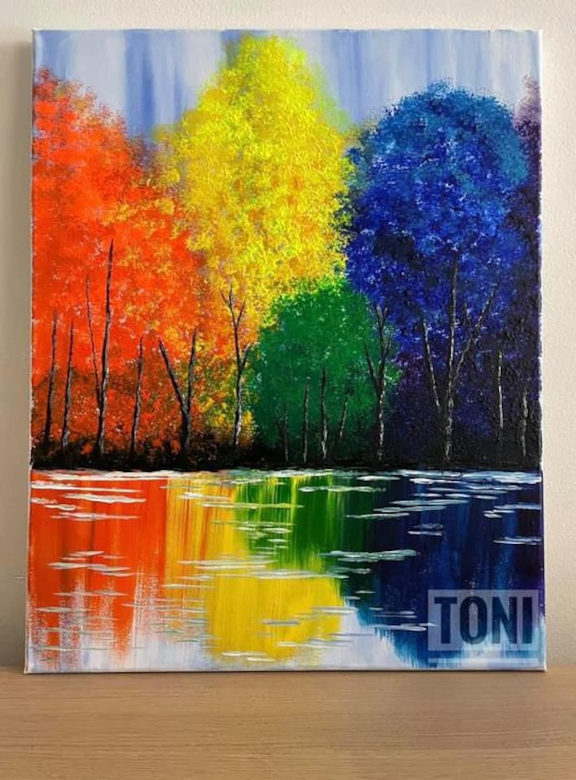 Ruhige Bäume Acryl bunte Bäume Malerei | Etsy