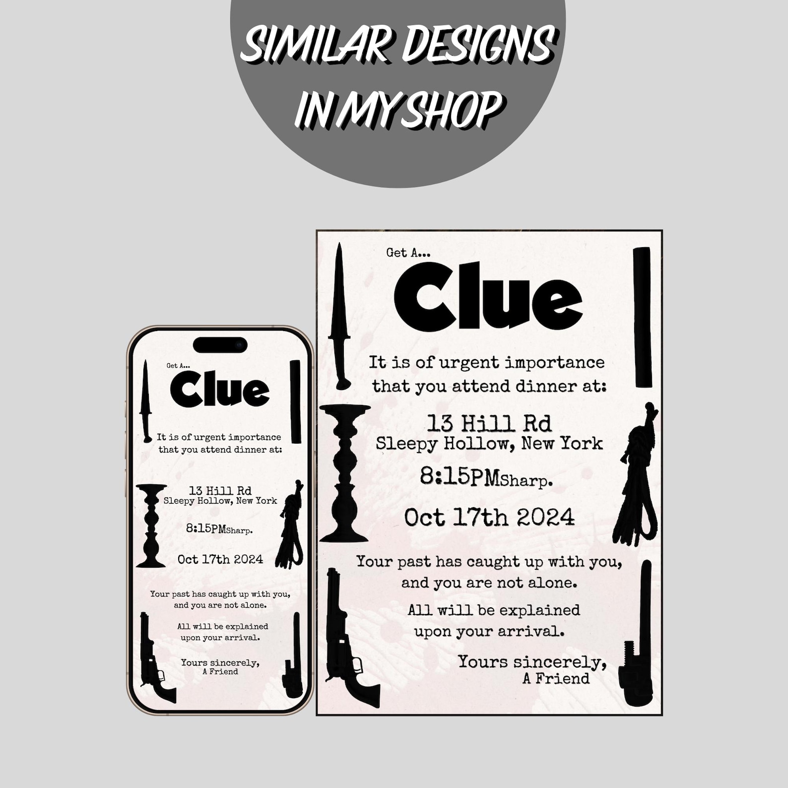 Editable Clue Weapon Invitation Template | Digital Invite | Board Game ...