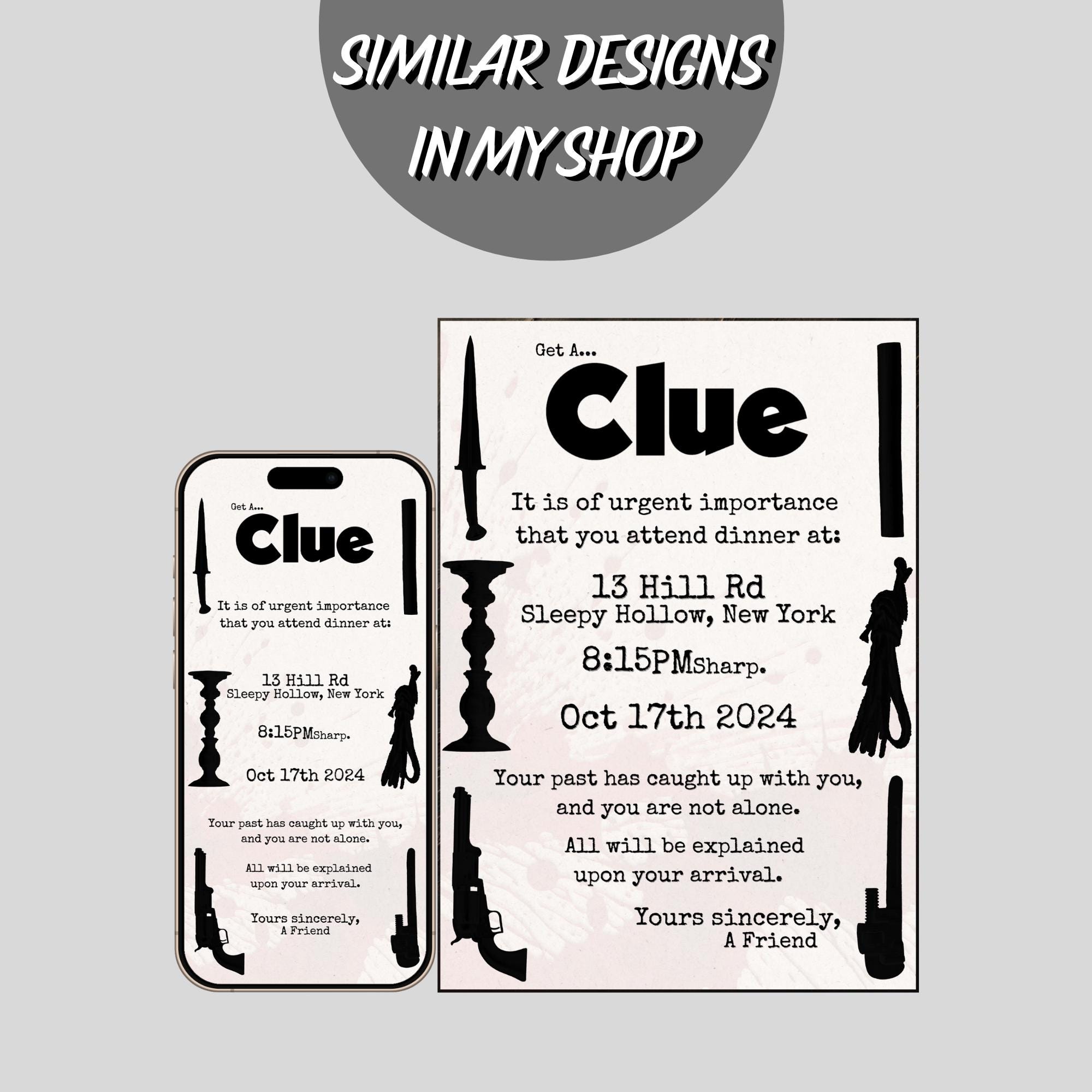 Editable Clue Weapon Invitation Template | Digital Invite | Board Game ...