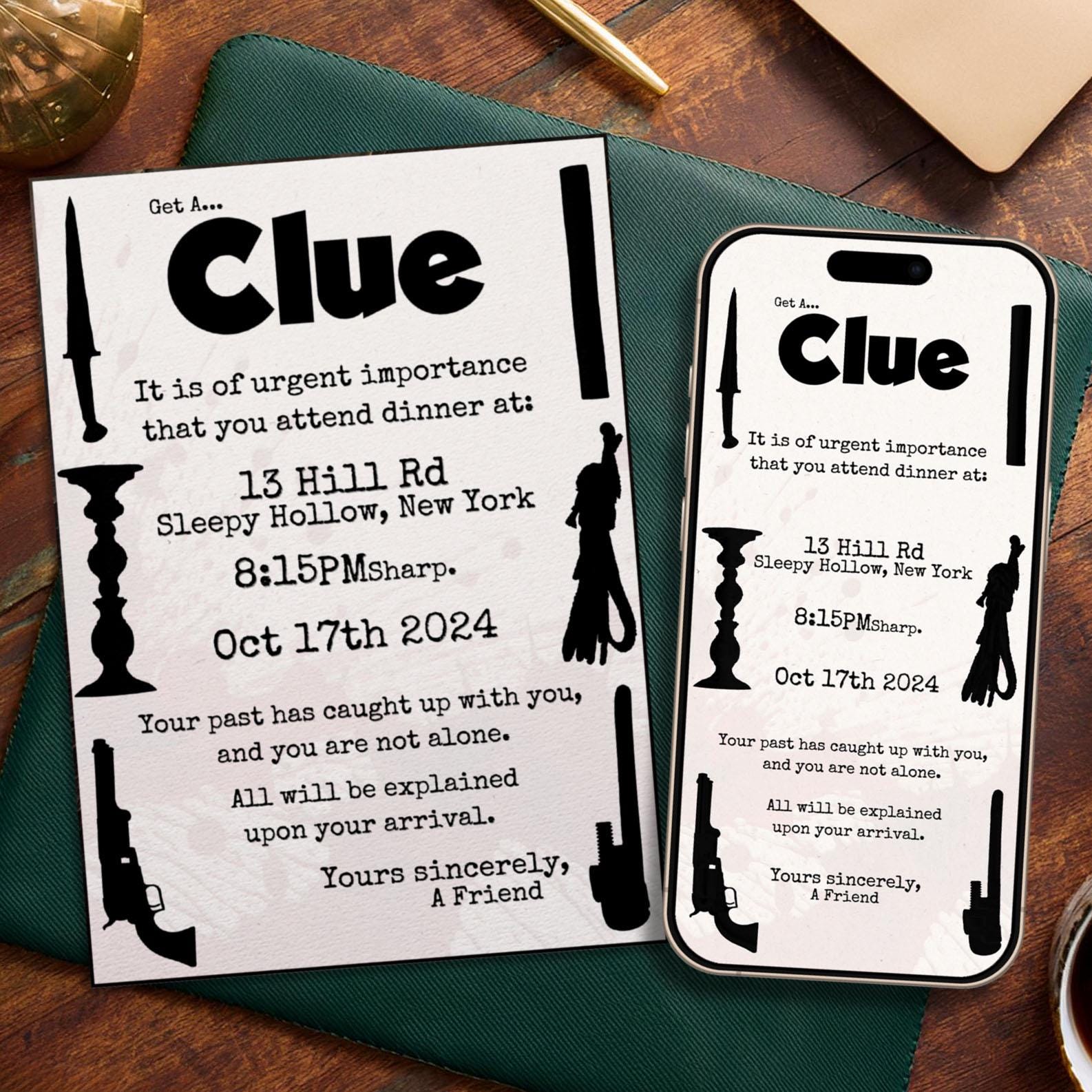 Editable Clue Themed Invitation Template | Digital Invite | Board Game ...