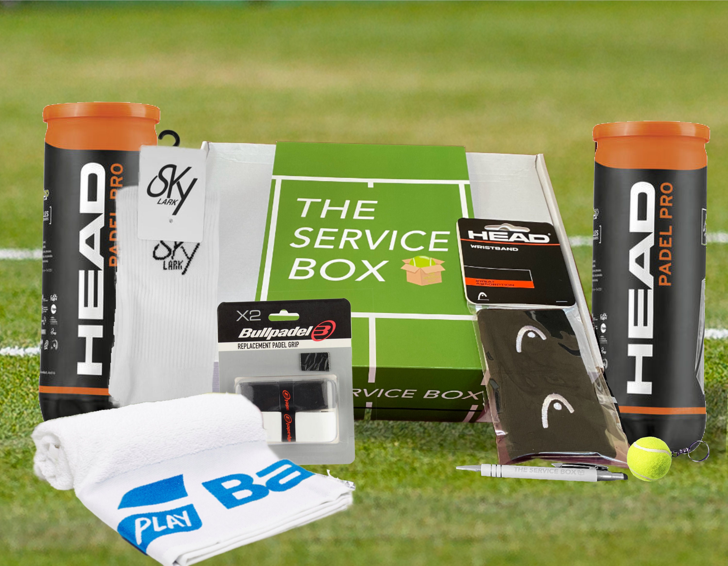 Service Box Tennis Geschenkbox Bälle, Kleidung, Dämpfer, Overgrips ...