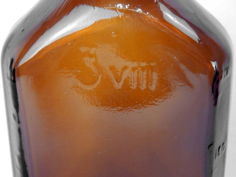 Vintage 8 Ounce Graduated Amber Glass Oval Bottle 3viii Medicine Bottle ...