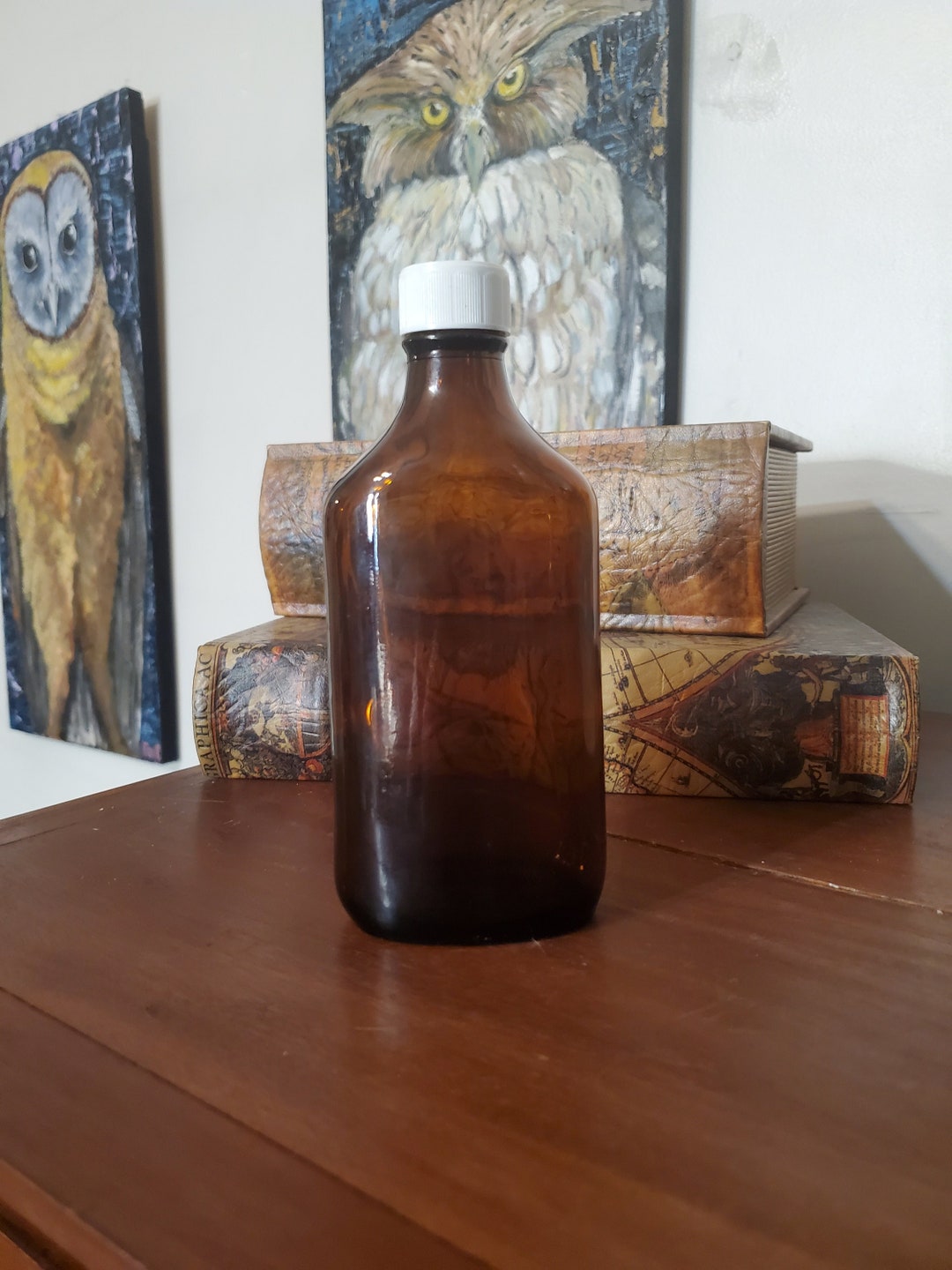 Vintage 8 Ounce Graduated Amber Glass Oval Bottle - 3viii Medicine ...