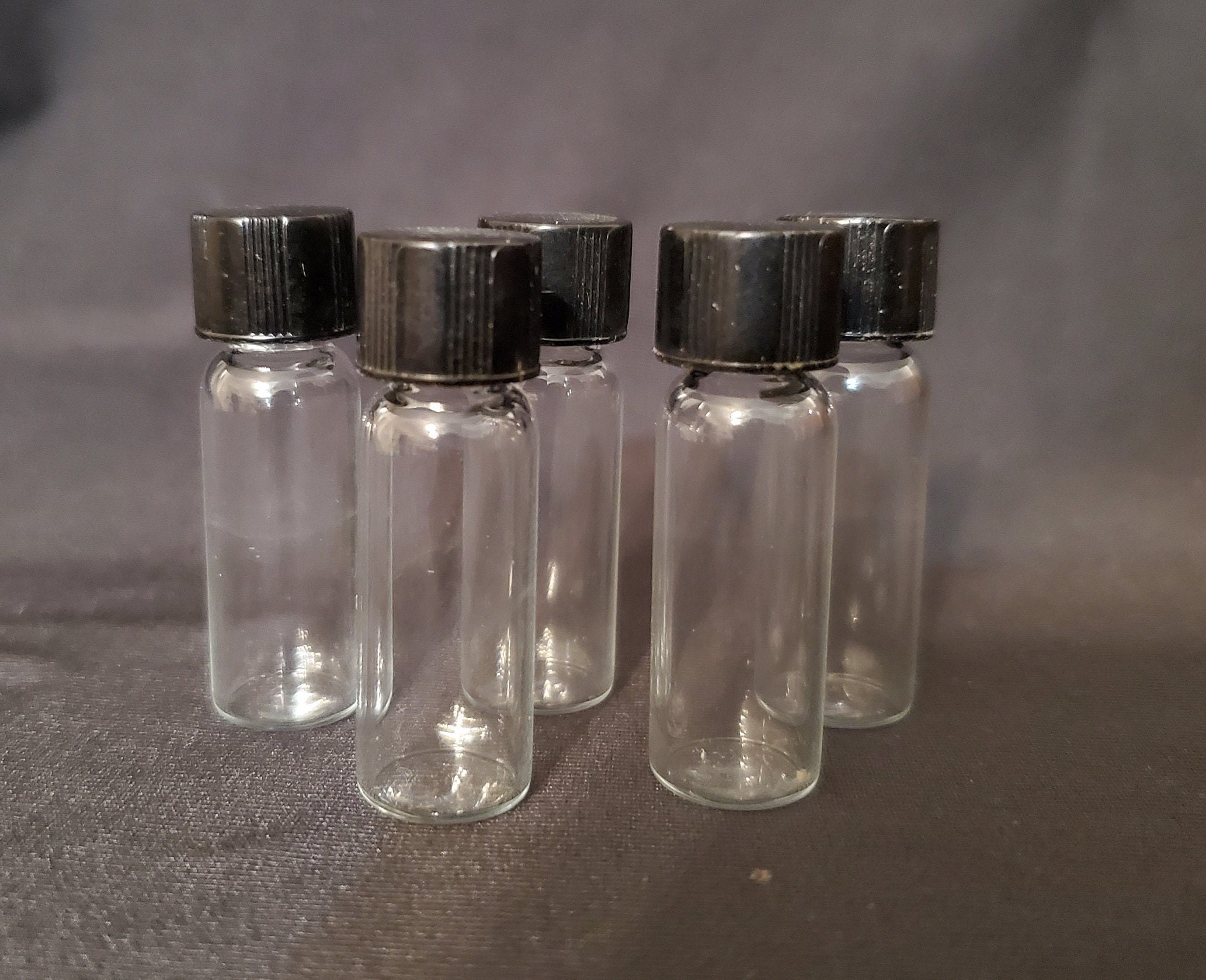 Miniature Glass Vials With Black Cap 1/2 Dram Set of 5 - Etsy
