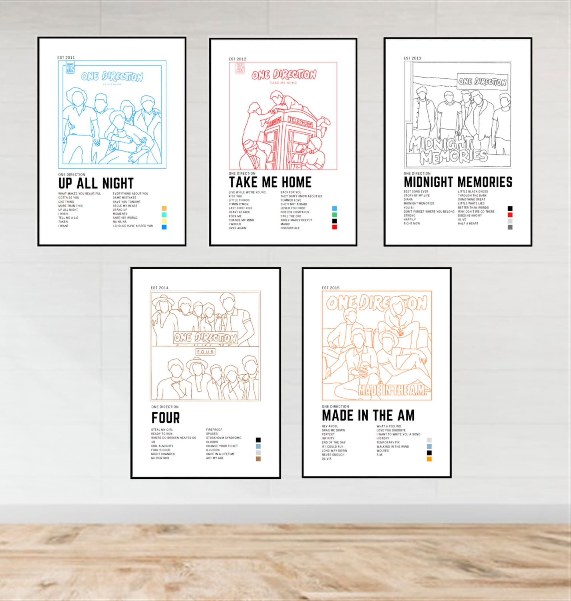 One Direction Wall Art: Album Outline Drawing and Tracklist | Etsy