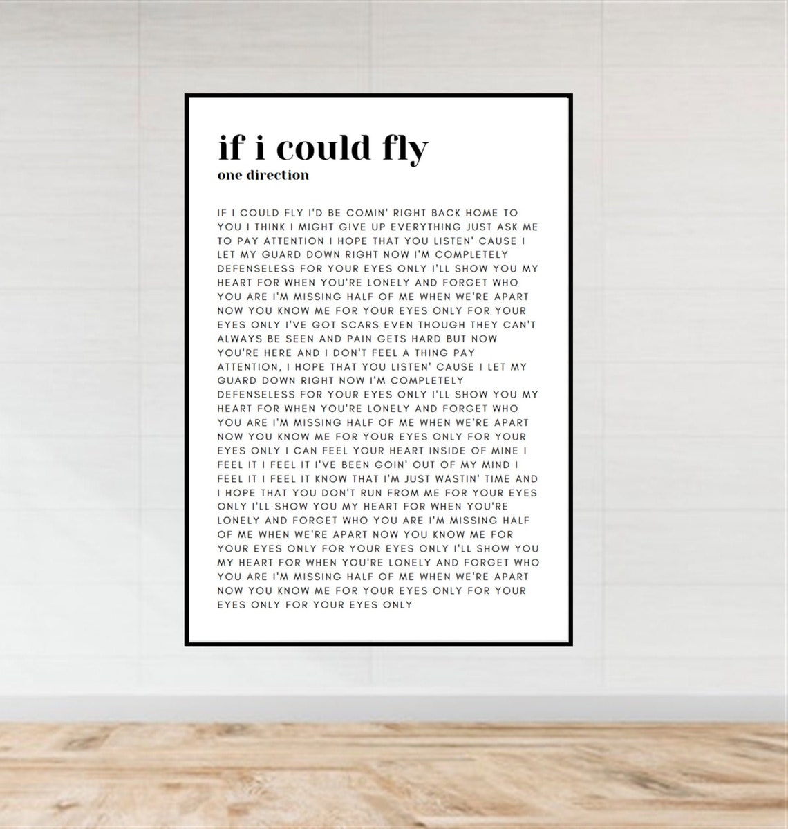 One Direction Wall Art: If I Could Fly Lyrics Poster Harry - Etsy UK