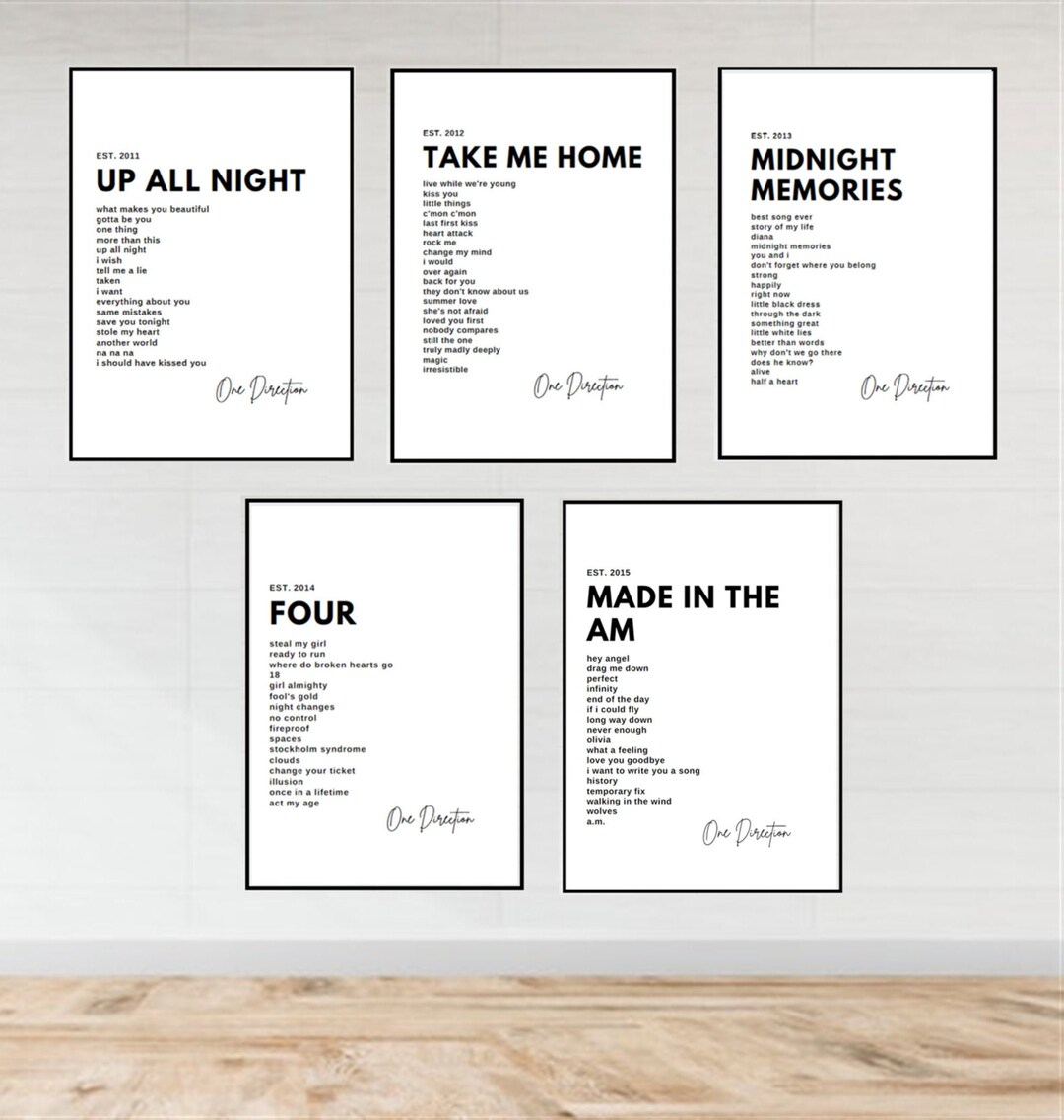 One Direction Wall Art: Album Tracklist Bundle up All Night - Etsy