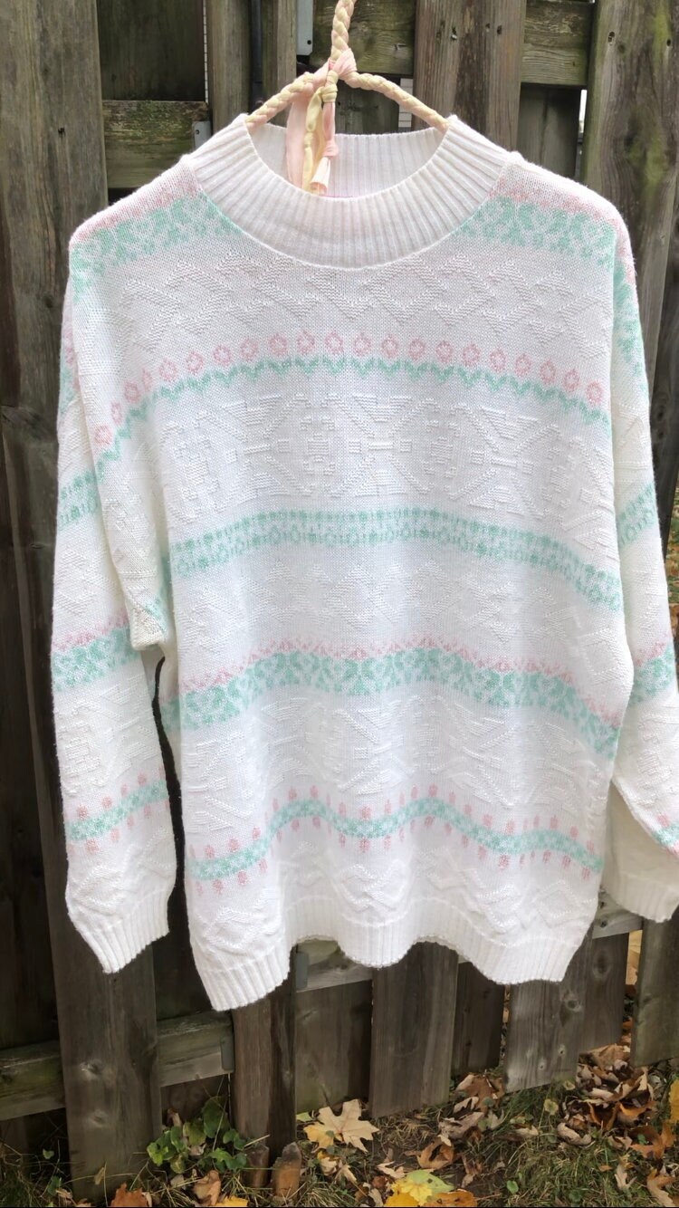 Vintage Eighties Sweater With Sparkle, Flowers and Snowflakes by Image ...