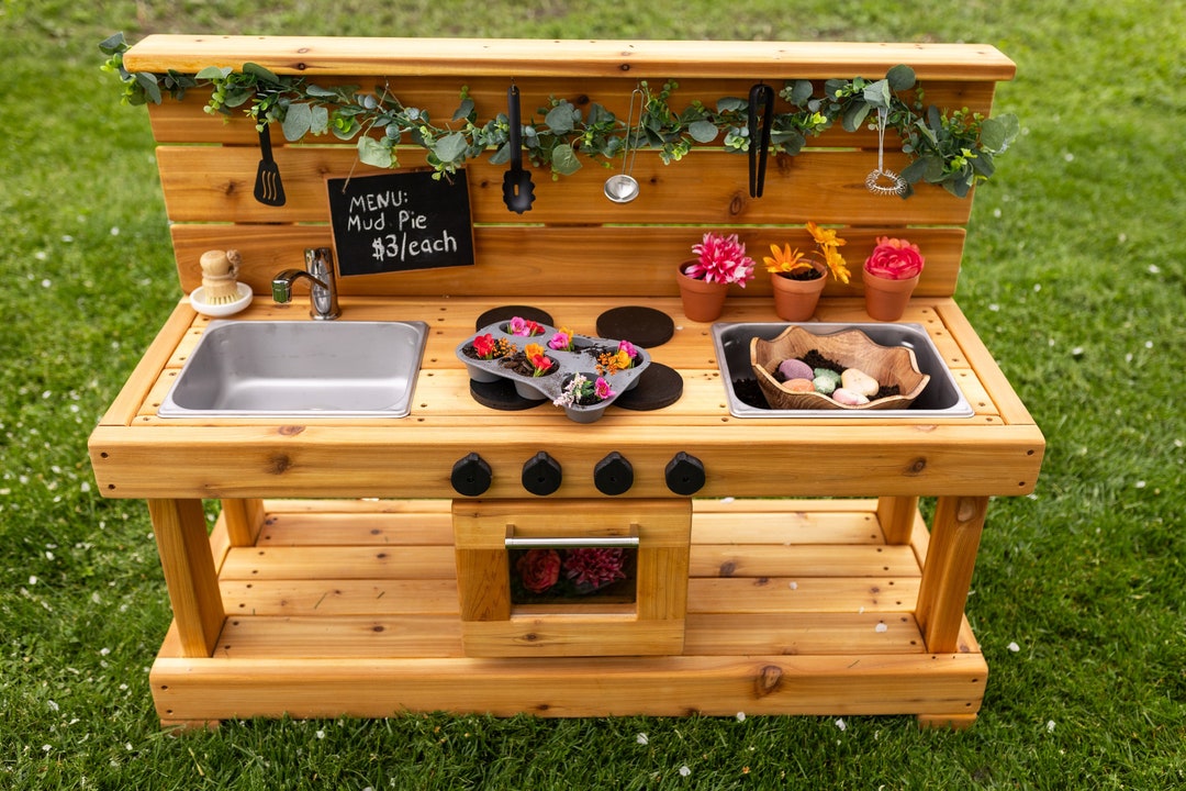 Centered Working Sink Mud Kitchen With Oven | Cedar Play Kitchen for ...