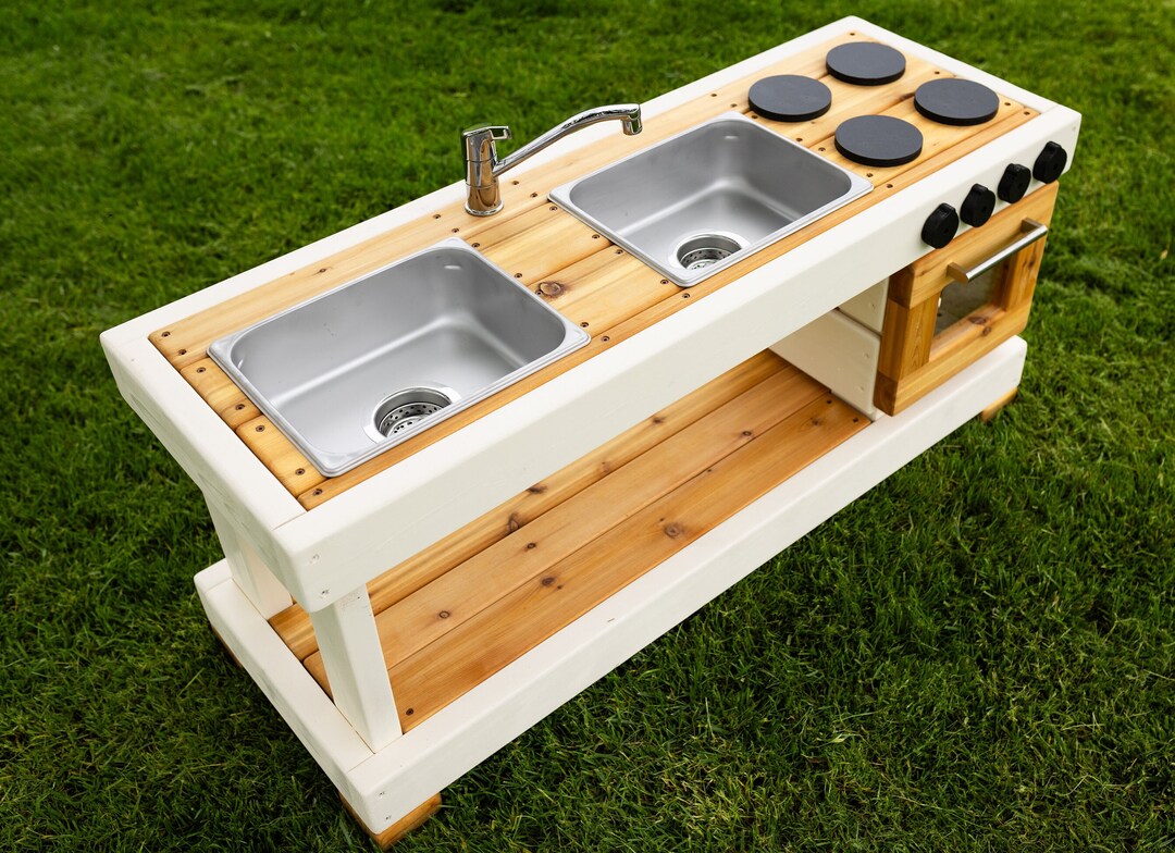 Painted Mud Kitchen With Oven and Working Faucet | Cedar Play Kitchen ...