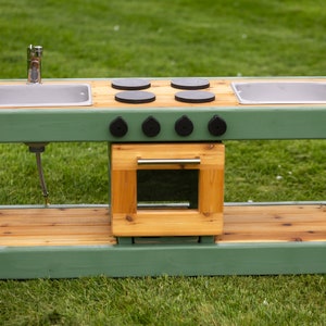 Centered Oven Mud Kitchen With Working Faucet | Cedar Play Kitchen for ...