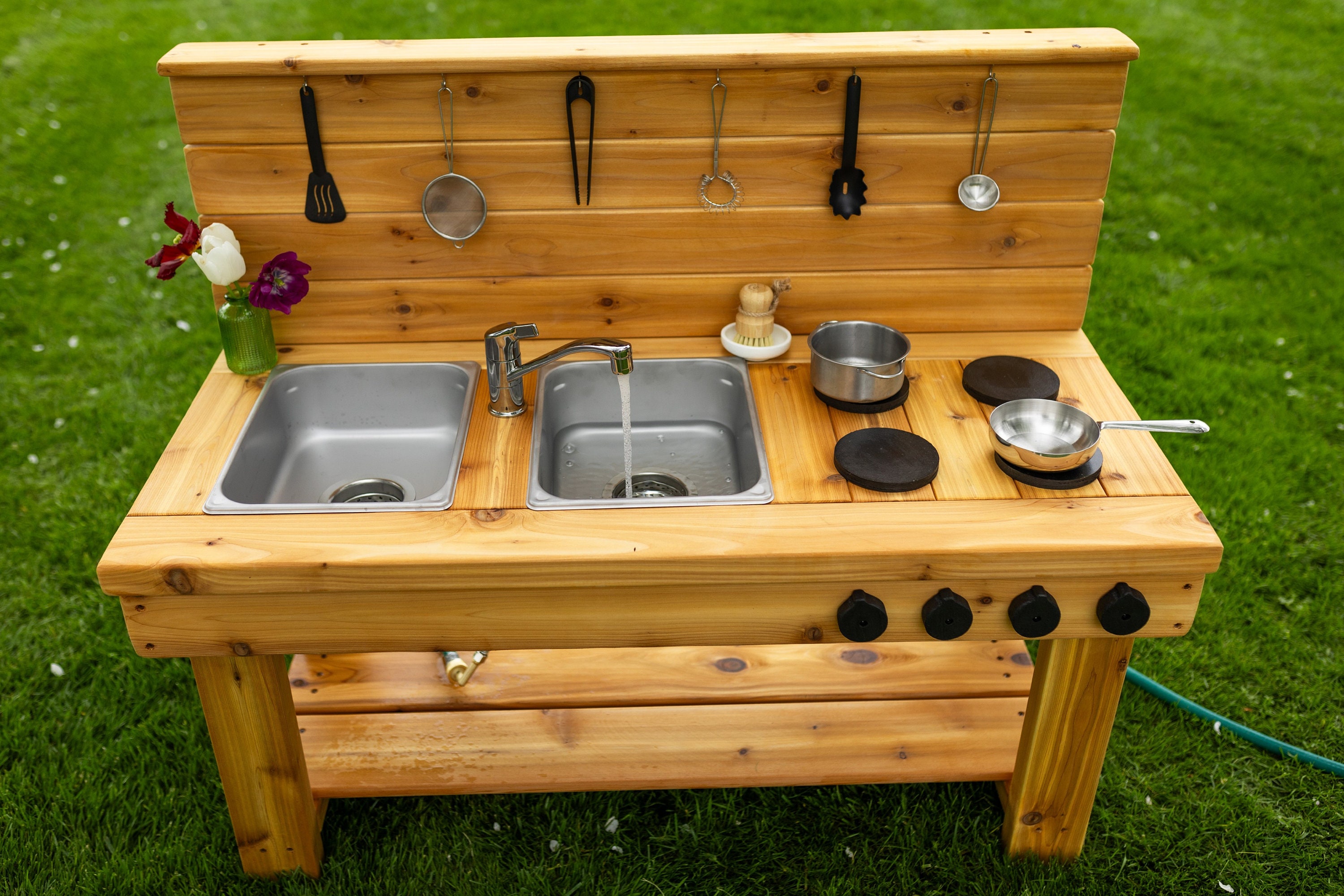 Simple Mud Kitchen With Backsplash (left)| Outdoor Pretend Kitchen With ...