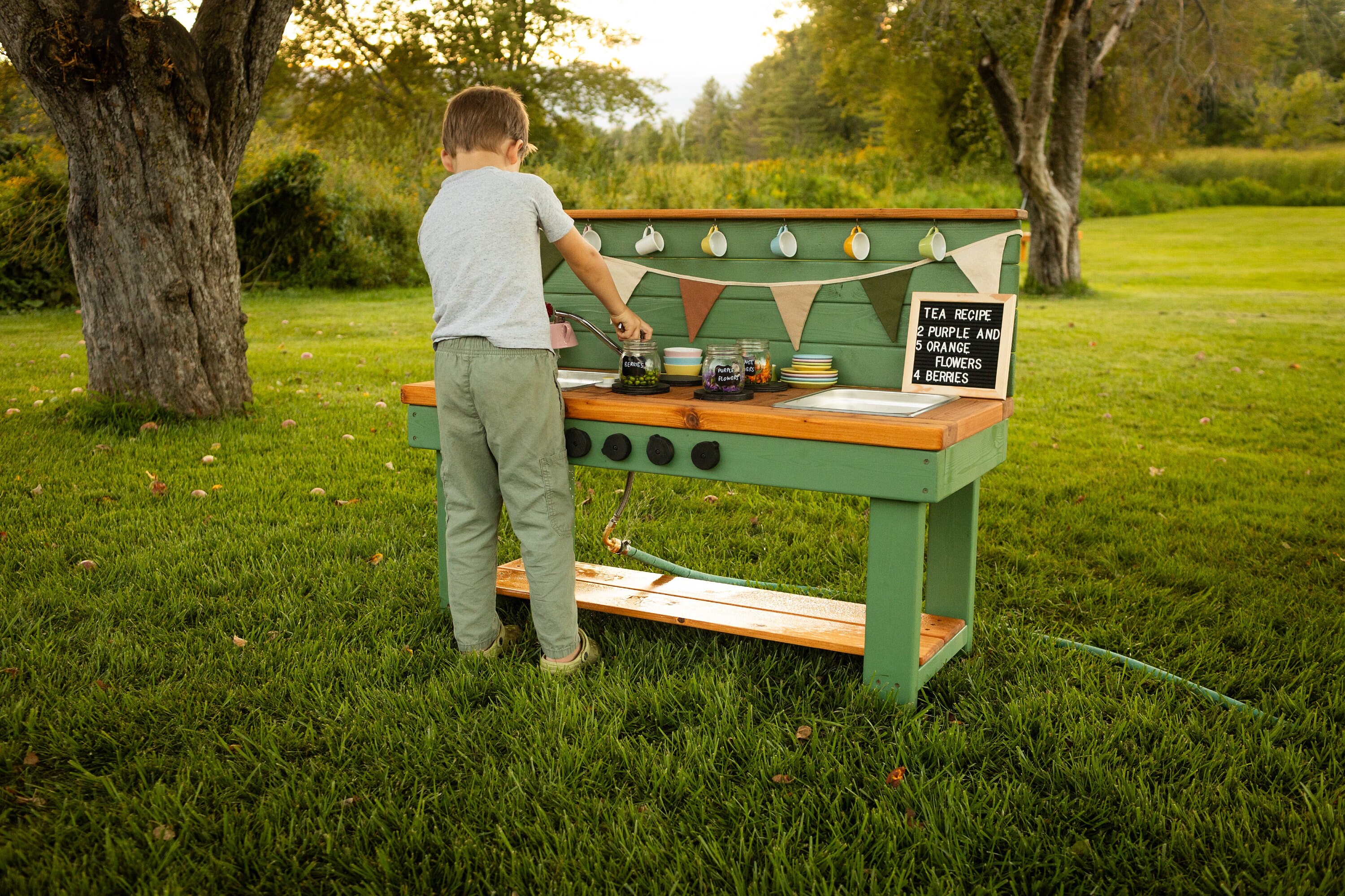 Painted Centered Mud Kitchen With Backsplash | Outdoor Pretend Kitchen ...