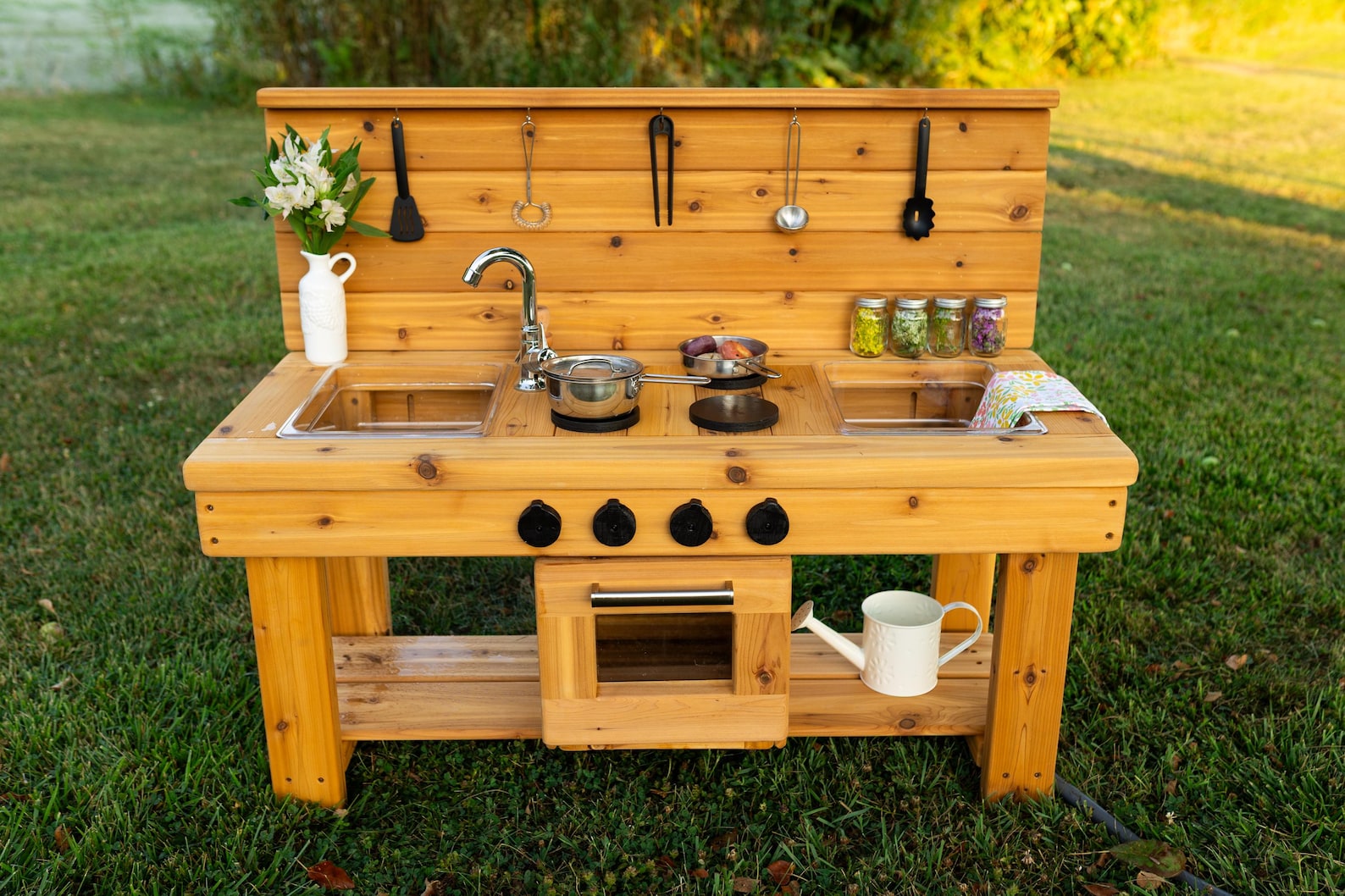 Centered Working Sink Mud Kitchen With Oven | Cedar Play Kitchen for ...