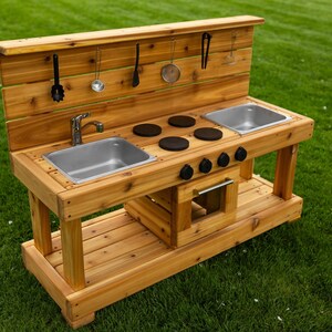 Centered Working Sink Mud Kitchen With Oven | Cedar Play Kitchen for ...