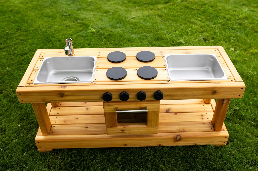 Centered Working Sink Mud Kitchen With Oven | Cedar Play Kitchen for ...