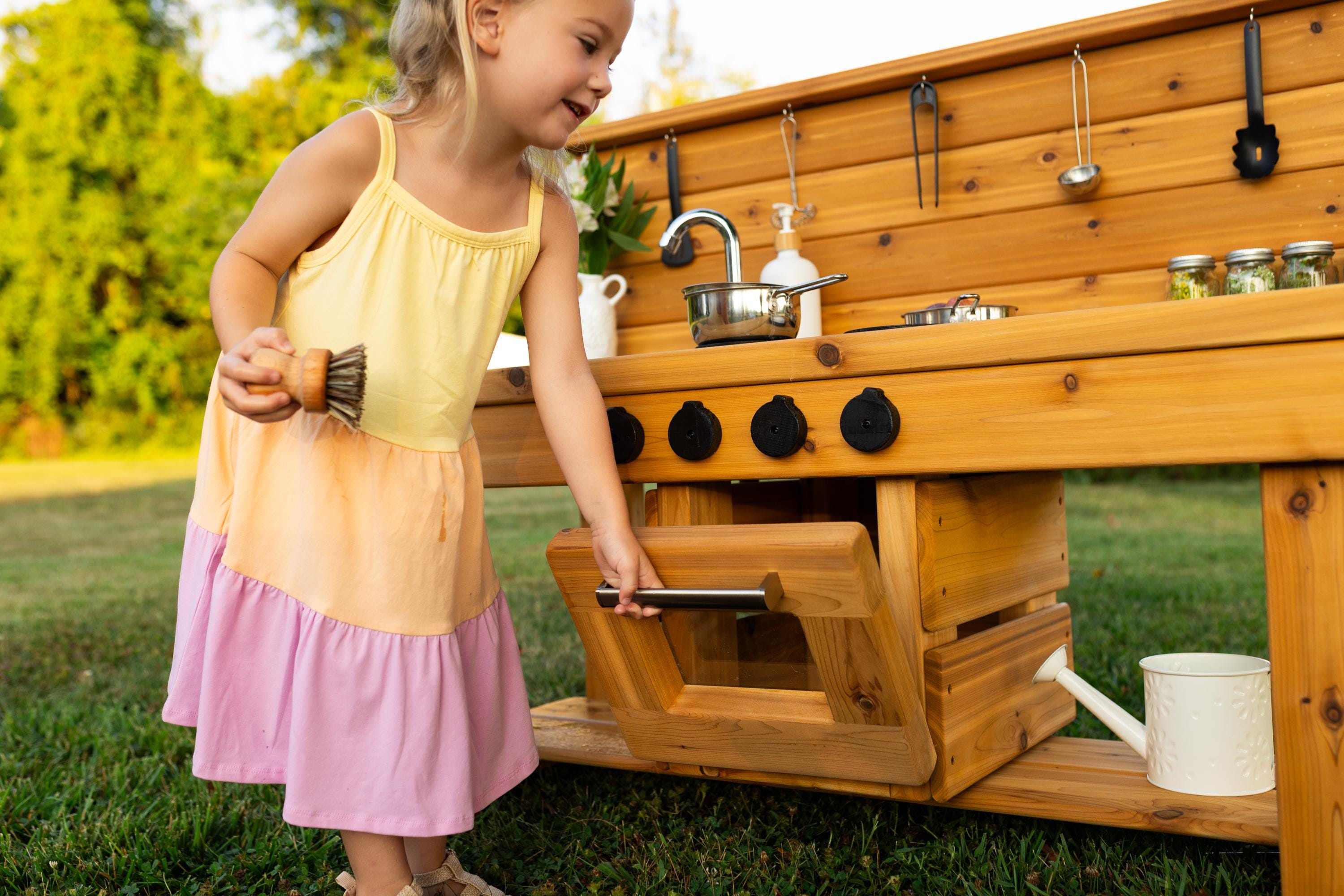 Centered Working Sink Mud Kitchen With Oven | Cedar Play Kitchen for ...