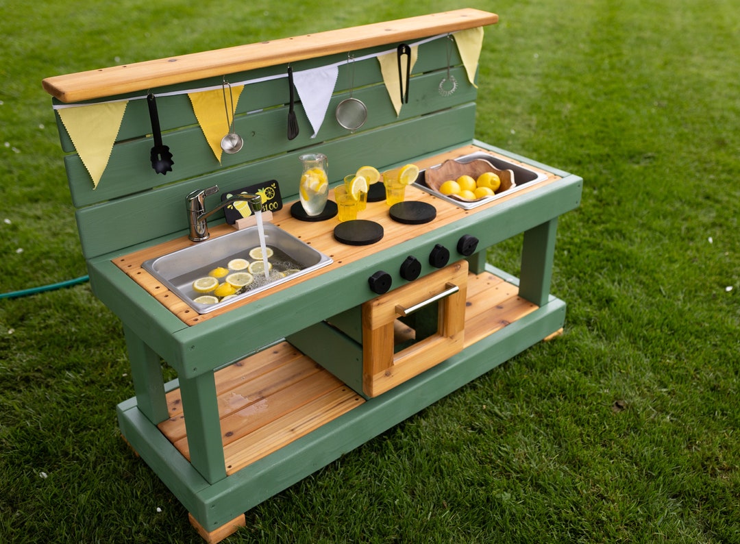 Centered Oven Mud Kitchen With Working Faucet | Cedar Play Kitchen for ...