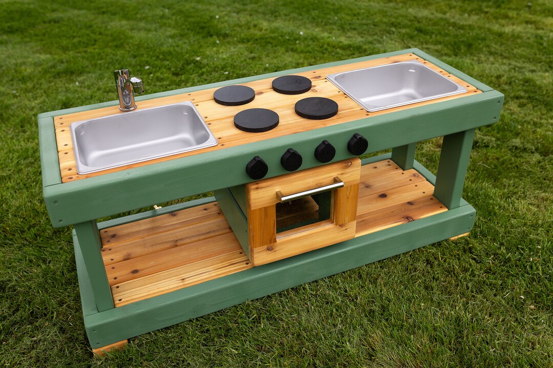 Centered Oven Mud Kitchen With Working Faucet | Cedar Play Kitchen for ...