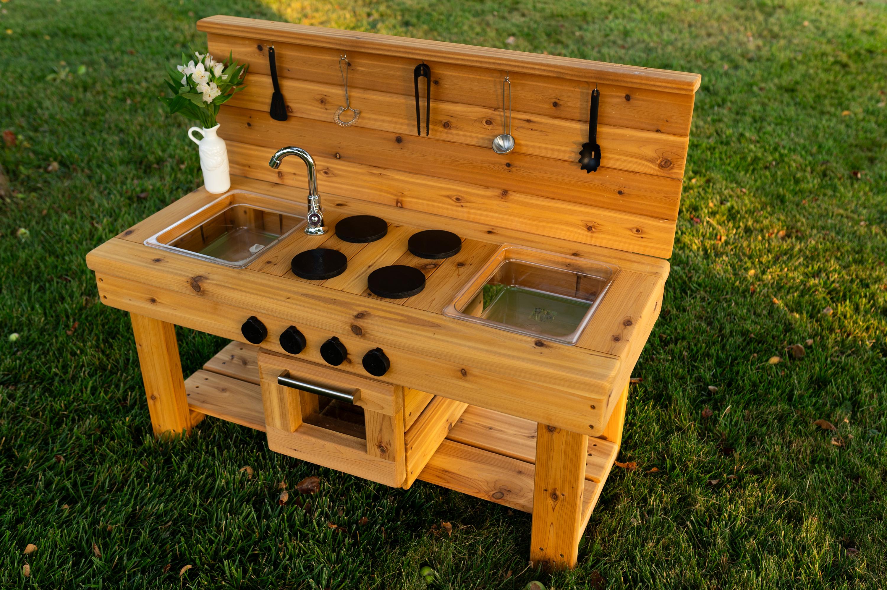 Centered Working Sink Mud Kitchen With Oven | Cedar Play Kitchen for ...