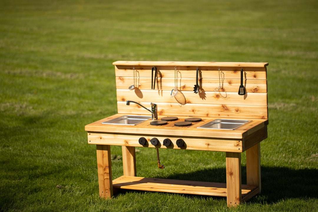 Centered Simple Mud Kitchen With Backsplash | Outdoor Pretend Kitchen ...