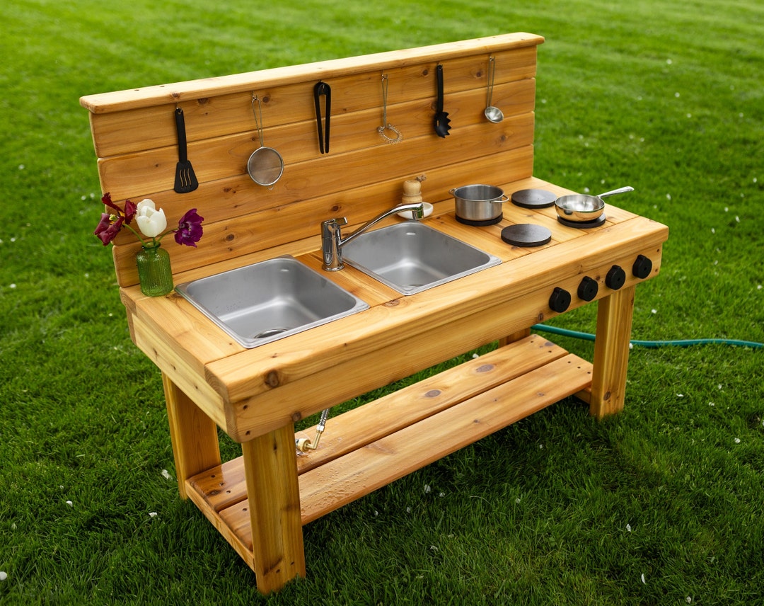 Simple Mud Kitchen With Backsplash left Outdoor Pretend Kitchen With ...