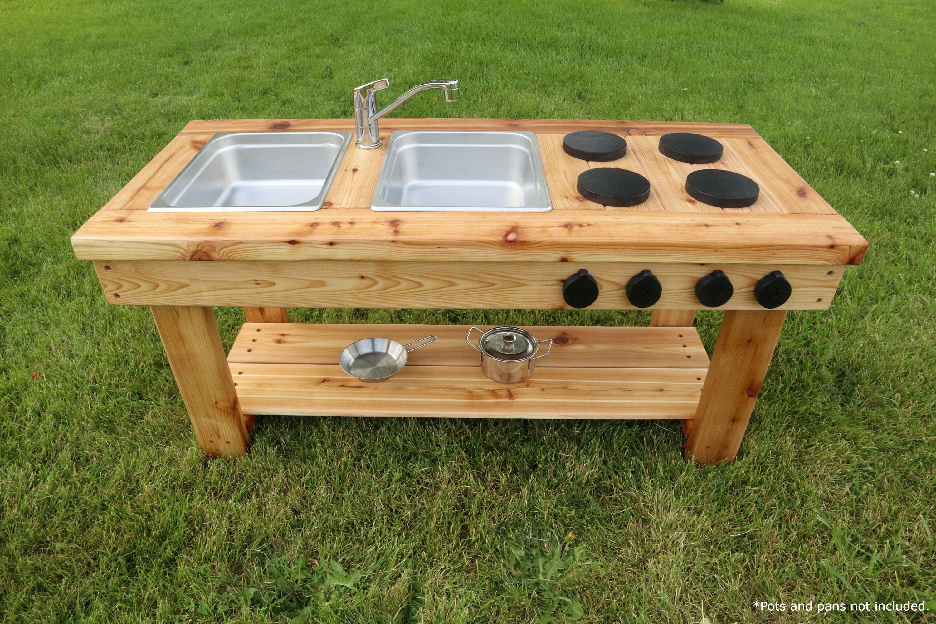 Simple Mud Kitchen With Shelf | Outdoor Pretend Kitchen With Working ...